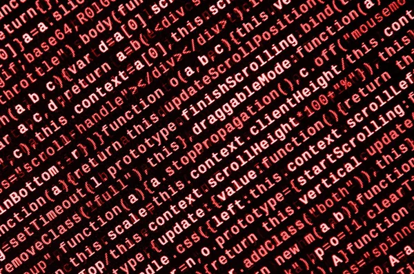 Writing programming code on laptop. Digital binary data on computer ...