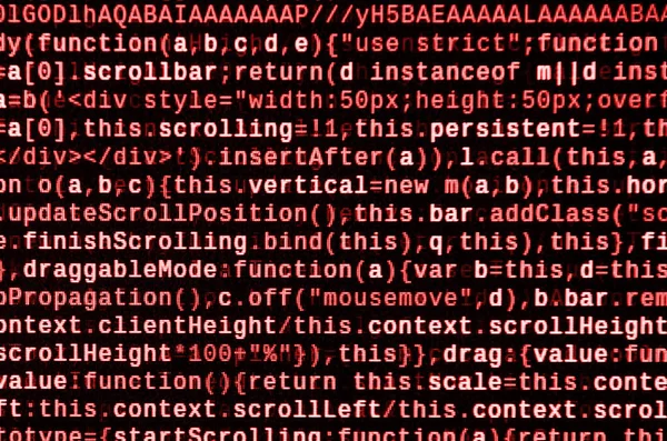Writing programming code on laptop. Digital binary data on computer ...