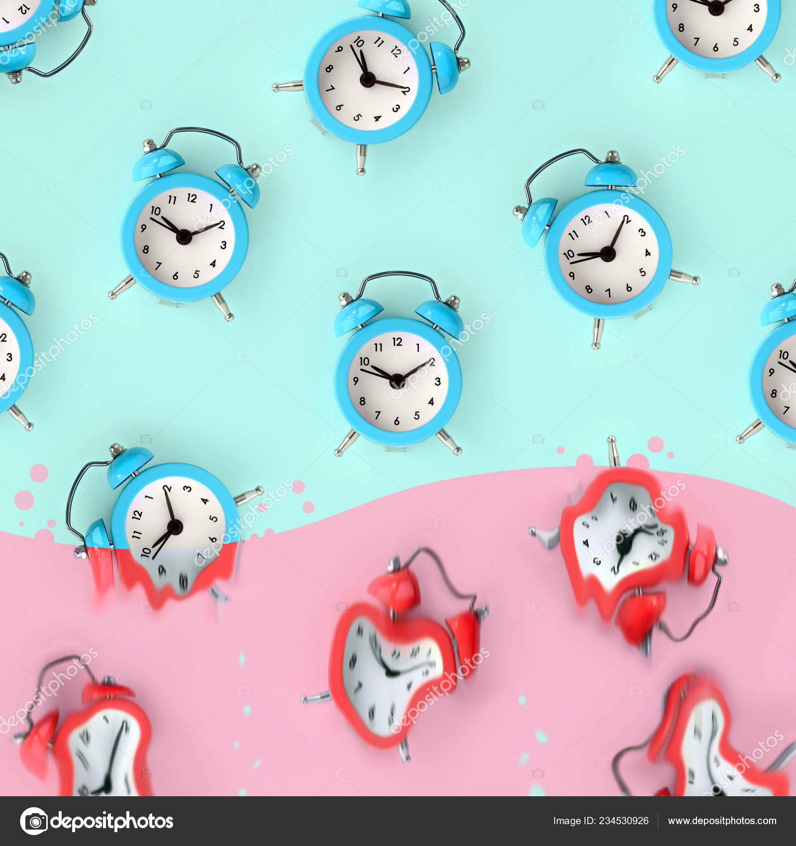 Time Running Out Concept Shows Blue Alarm Clocks Dissolving Melting ...
