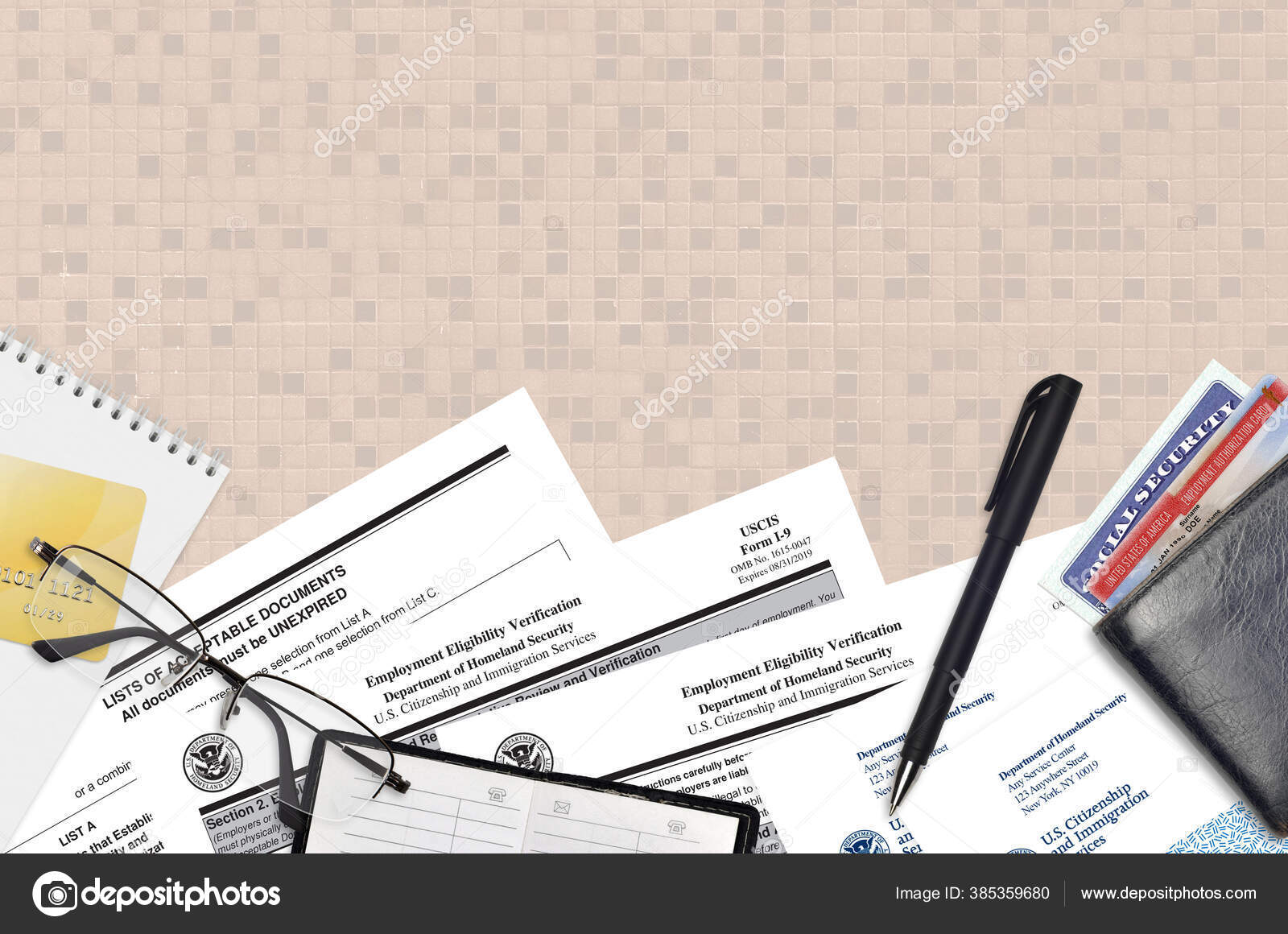 Uscis Form Employment Eligibility Verification Lies Flat Lay Office ...