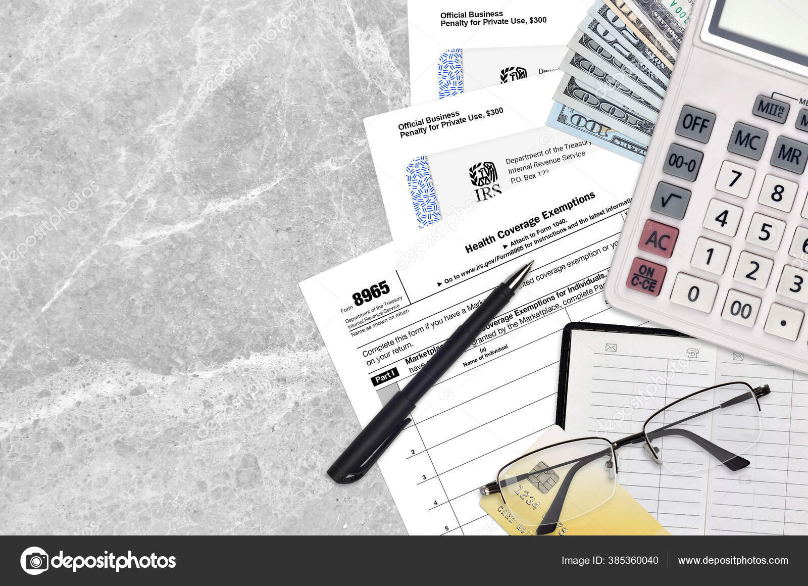 Irs Form 8965 Health Coverage Exemptions Lies Flat Lay Office — Stock ...