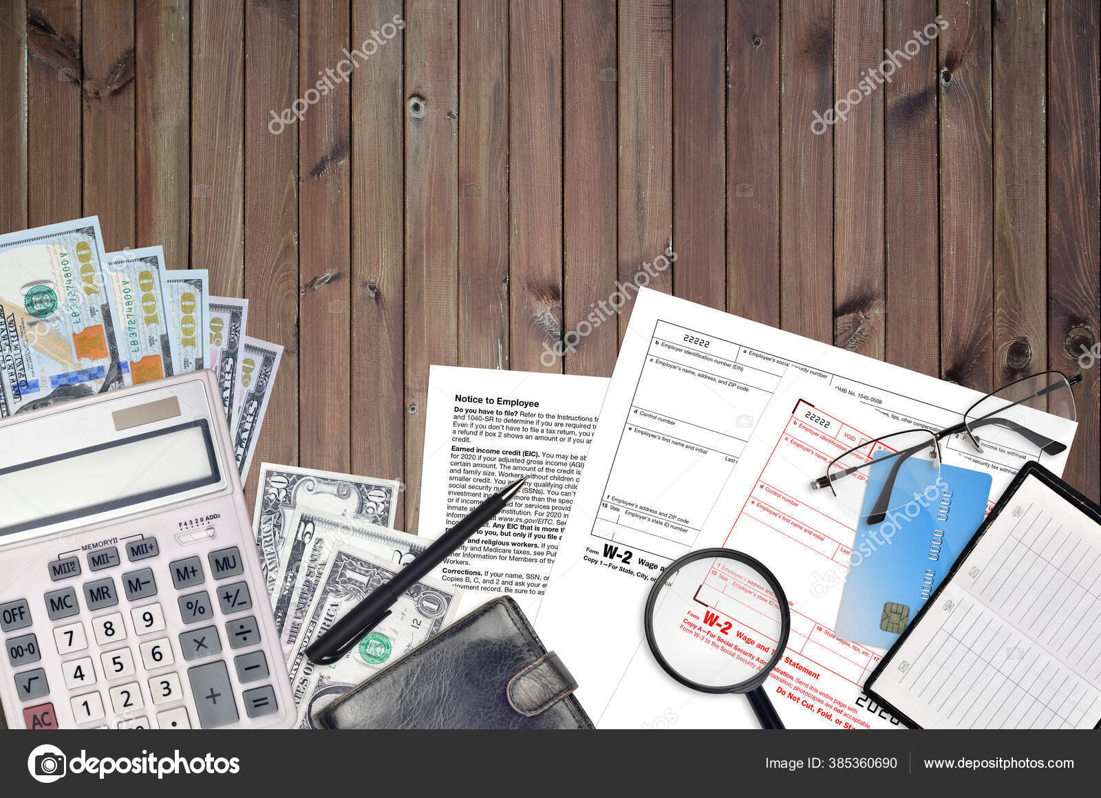 Irs Form Wage Tax Statement Lies Flat Lay Office Table — Stock Photo ...