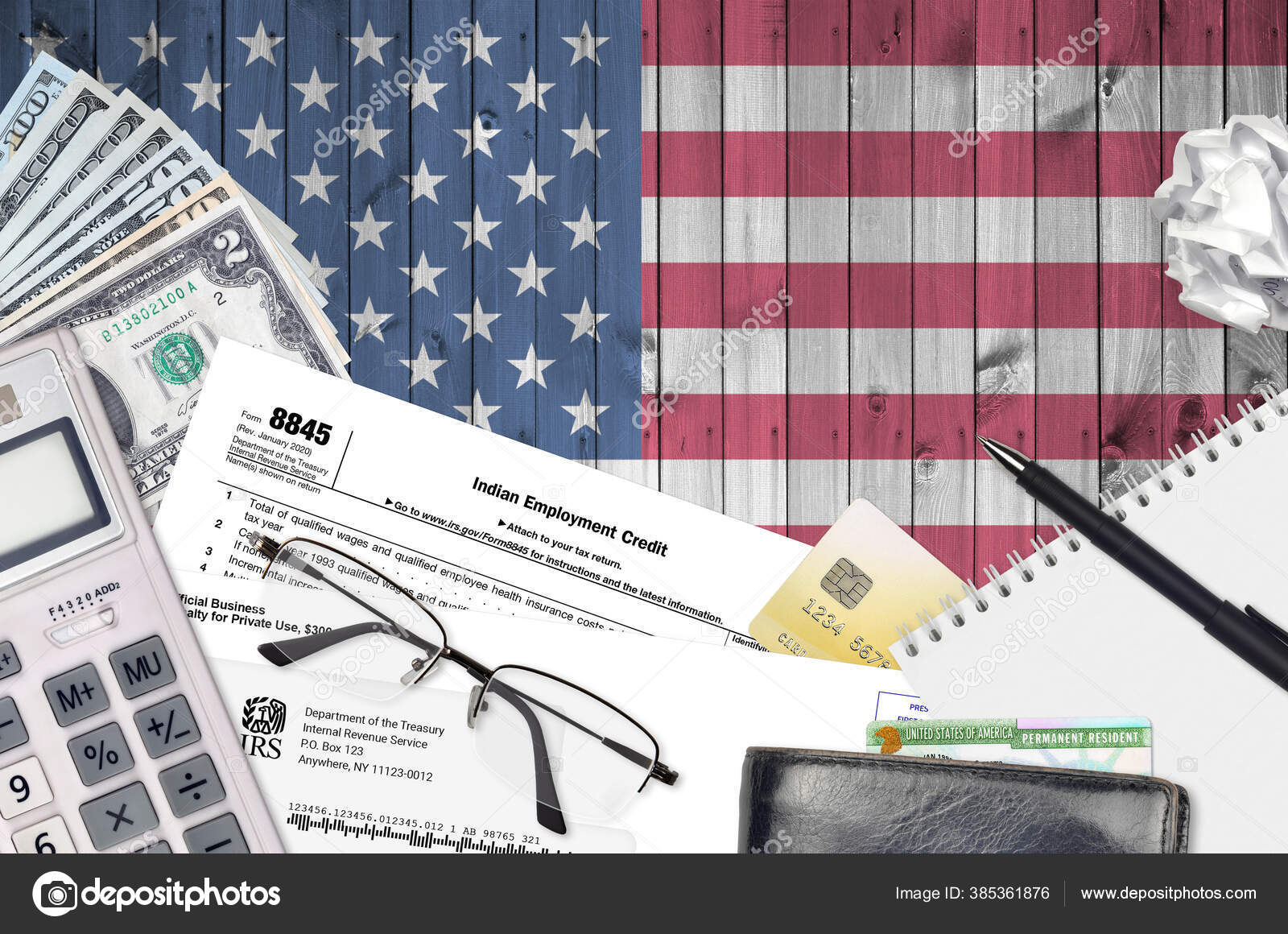 Irs Form 8845 Indian Employment Credit Lies Flat Lay Office — Stock ...