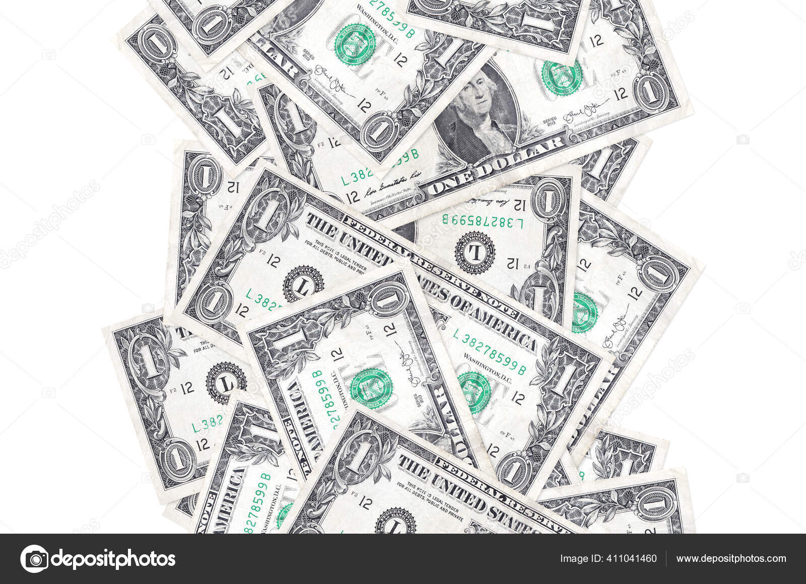 Dollar Bills Flying Isolated White Many Banknotes Falling White Copy ...