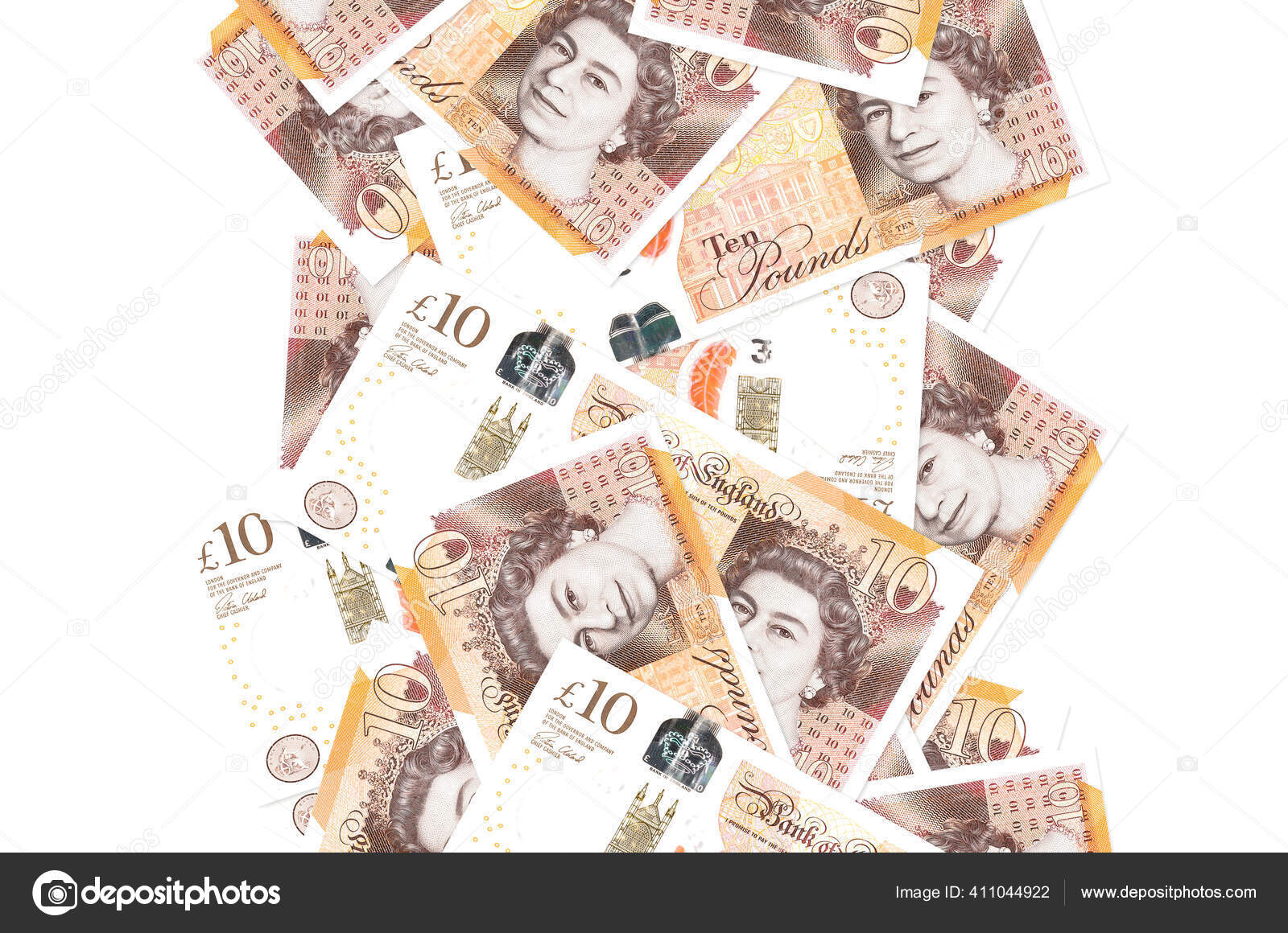 British Pounds Bills Flying Isolated White Many Banknotes Falling White ...