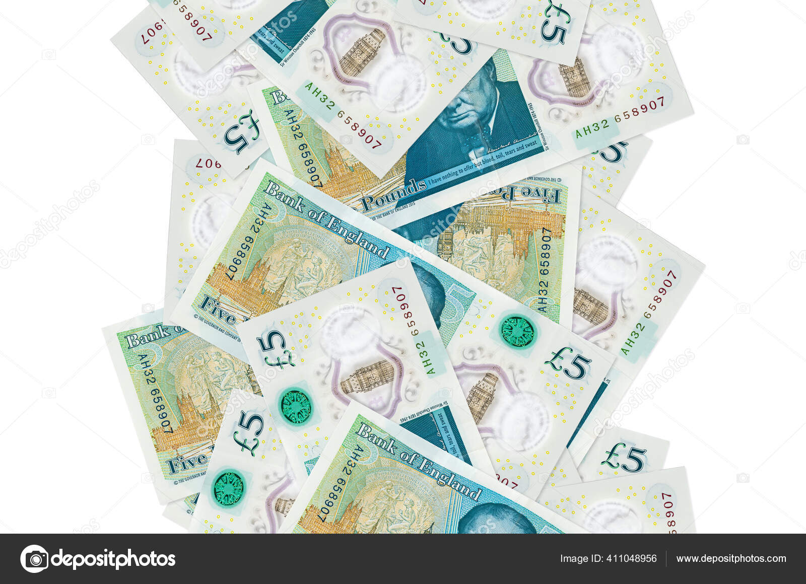 British Pounds Bills Flying Isolated White Many Banknotes Falling White ...