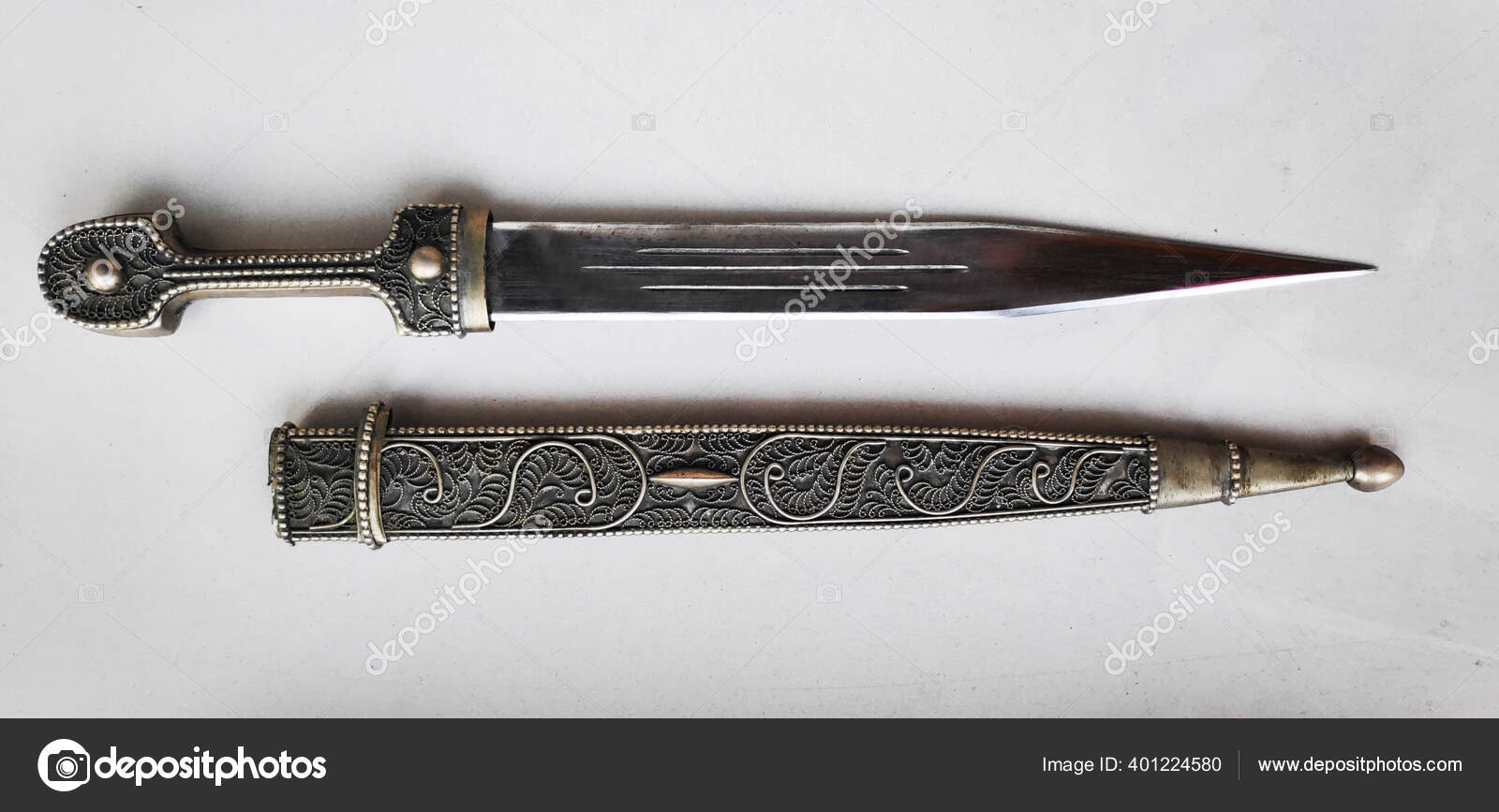 Isolated White Background Antique Dagger Old Dagger Silver Sheath Carry ...