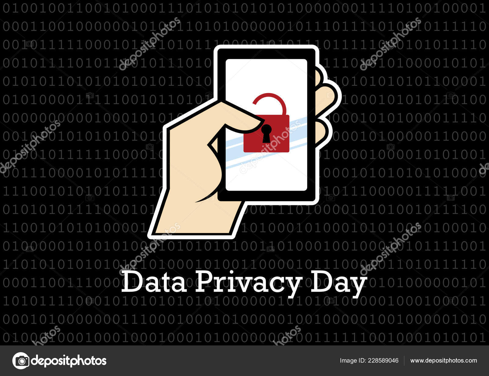 Data Privacy Day Vector Hand Mobile Phone Secure Mobile Phone Stock ...