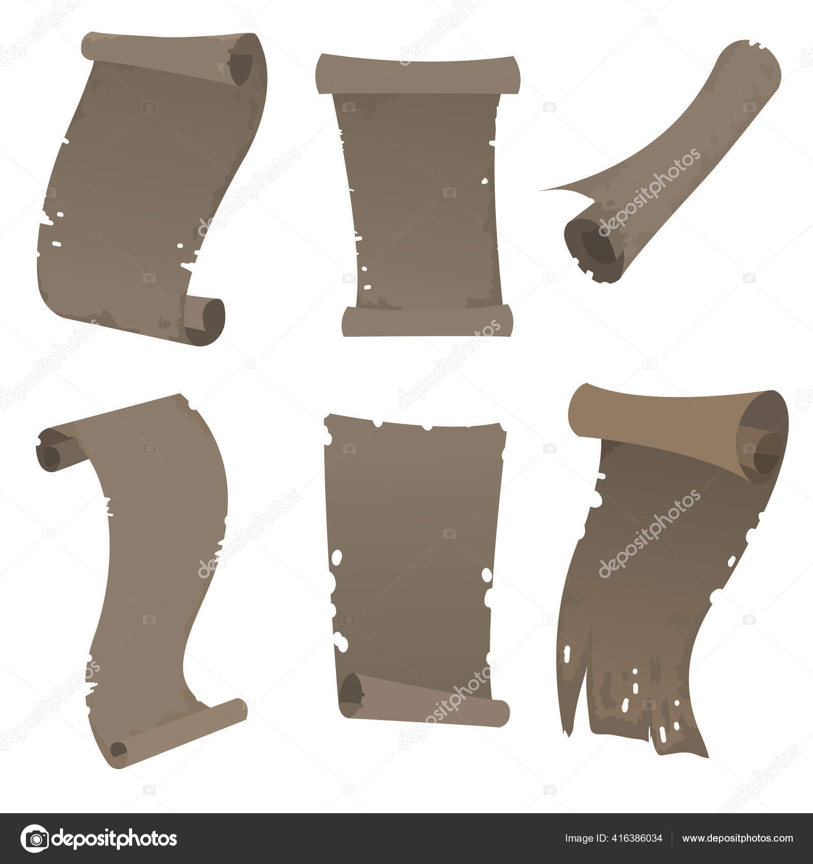 Gulungan dalam vektor. Set gulungan kertas lama, gulungan vektor Vektor ...