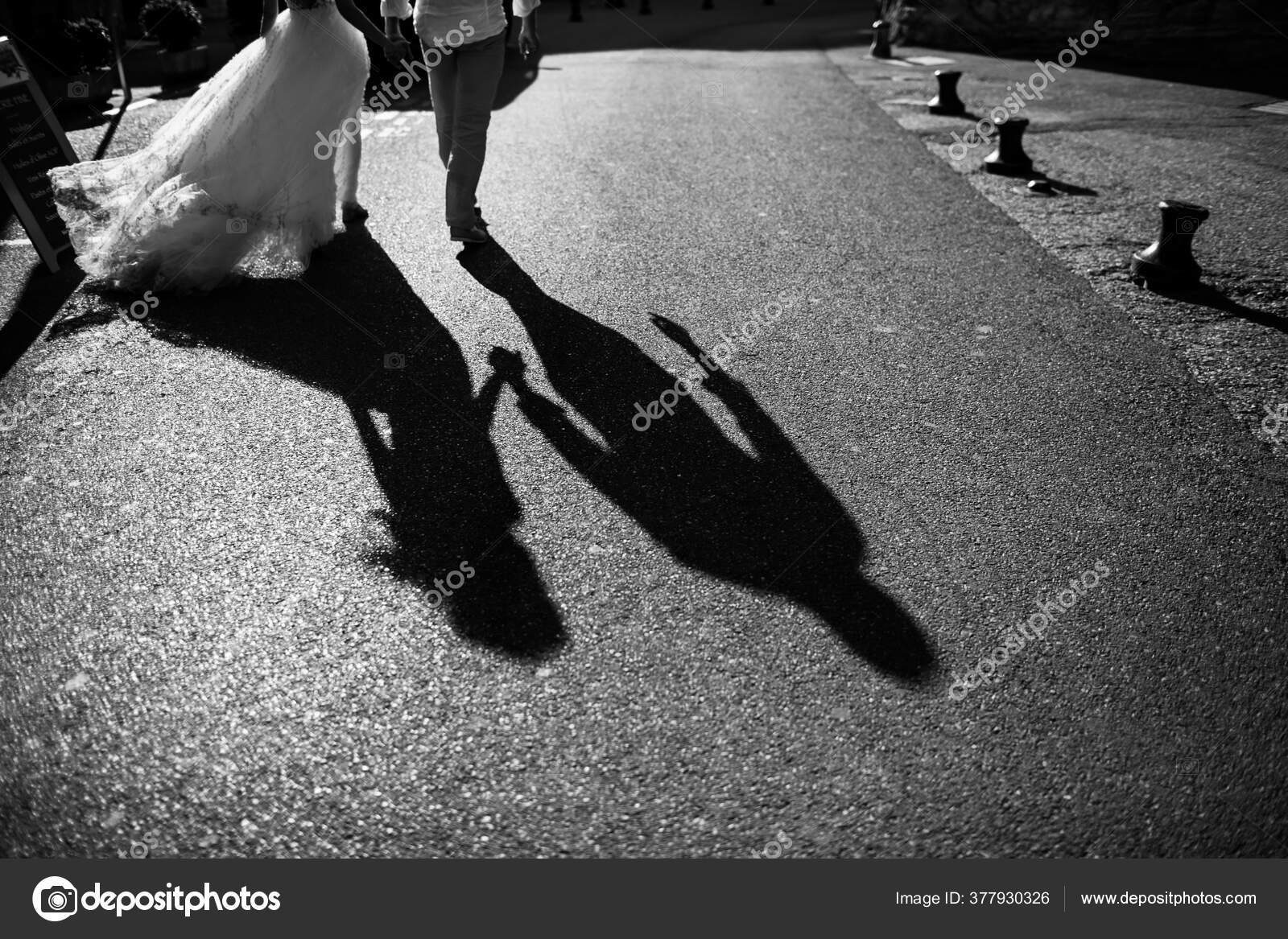 Shadows Wedding Couple Asphalt Hold Hands Focus Shadows — Stock Photo ...
