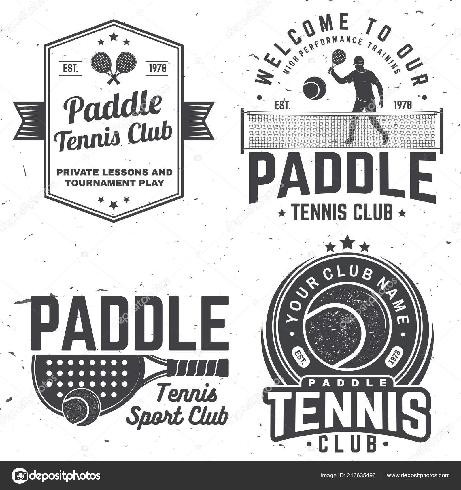 Juego de insignia, emblema o letrero de pádel. Ilustración vectorial ...