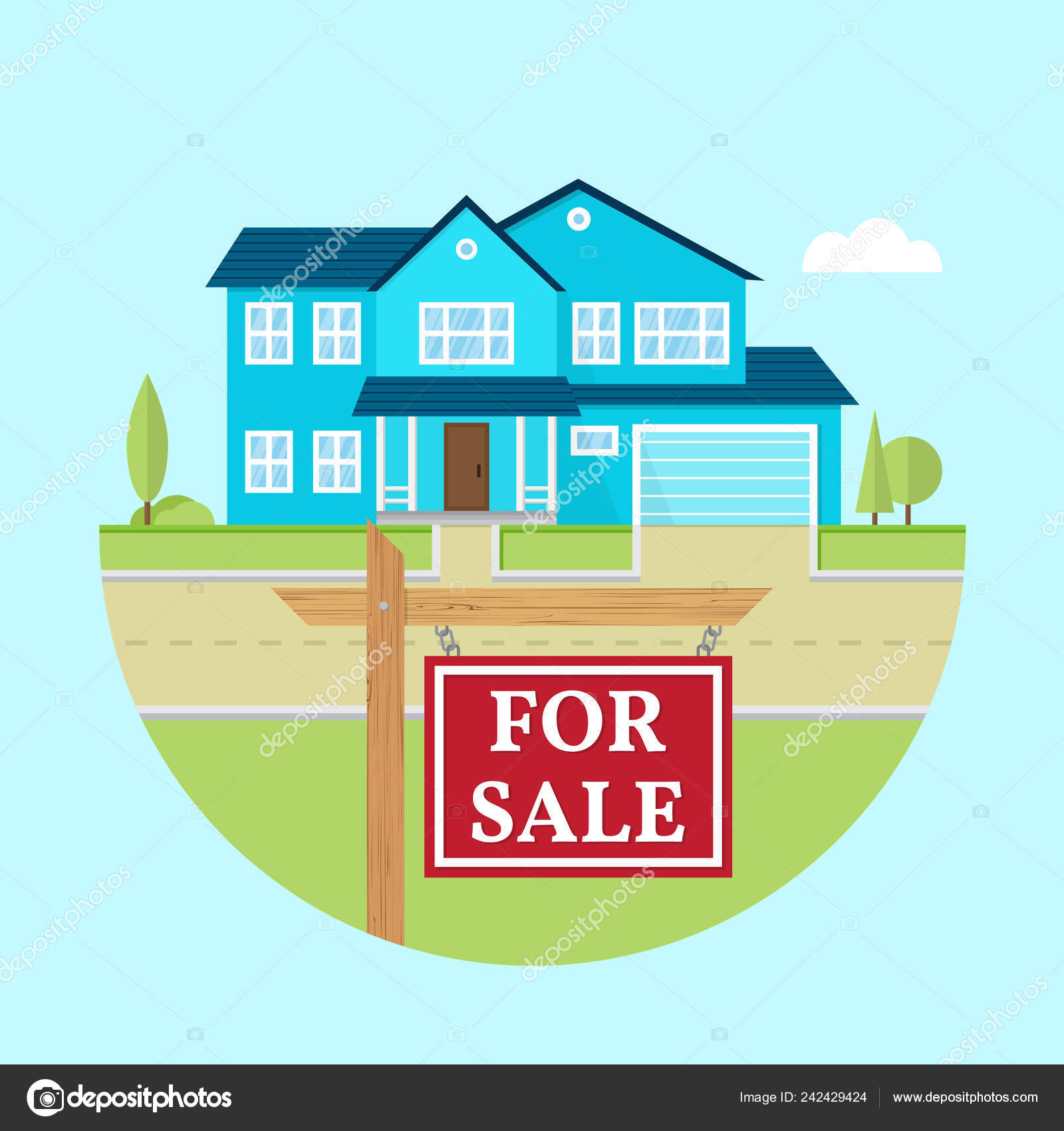 House for sale. Vector flat icon suburban american house. For web ...