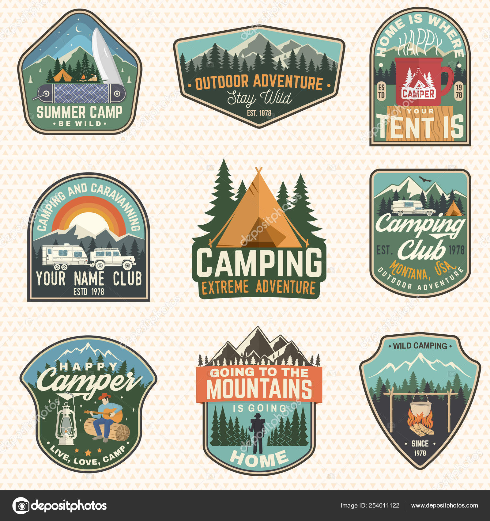 Set of Summer camp badges. Vector. Concept for shirt or logo, print ...