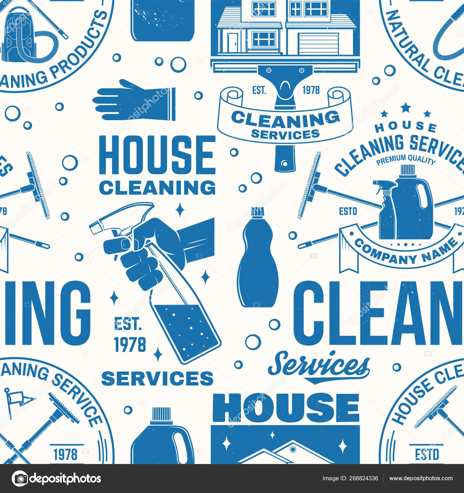 Cleaning services seamless pattern or background. Vector. Vintage ...