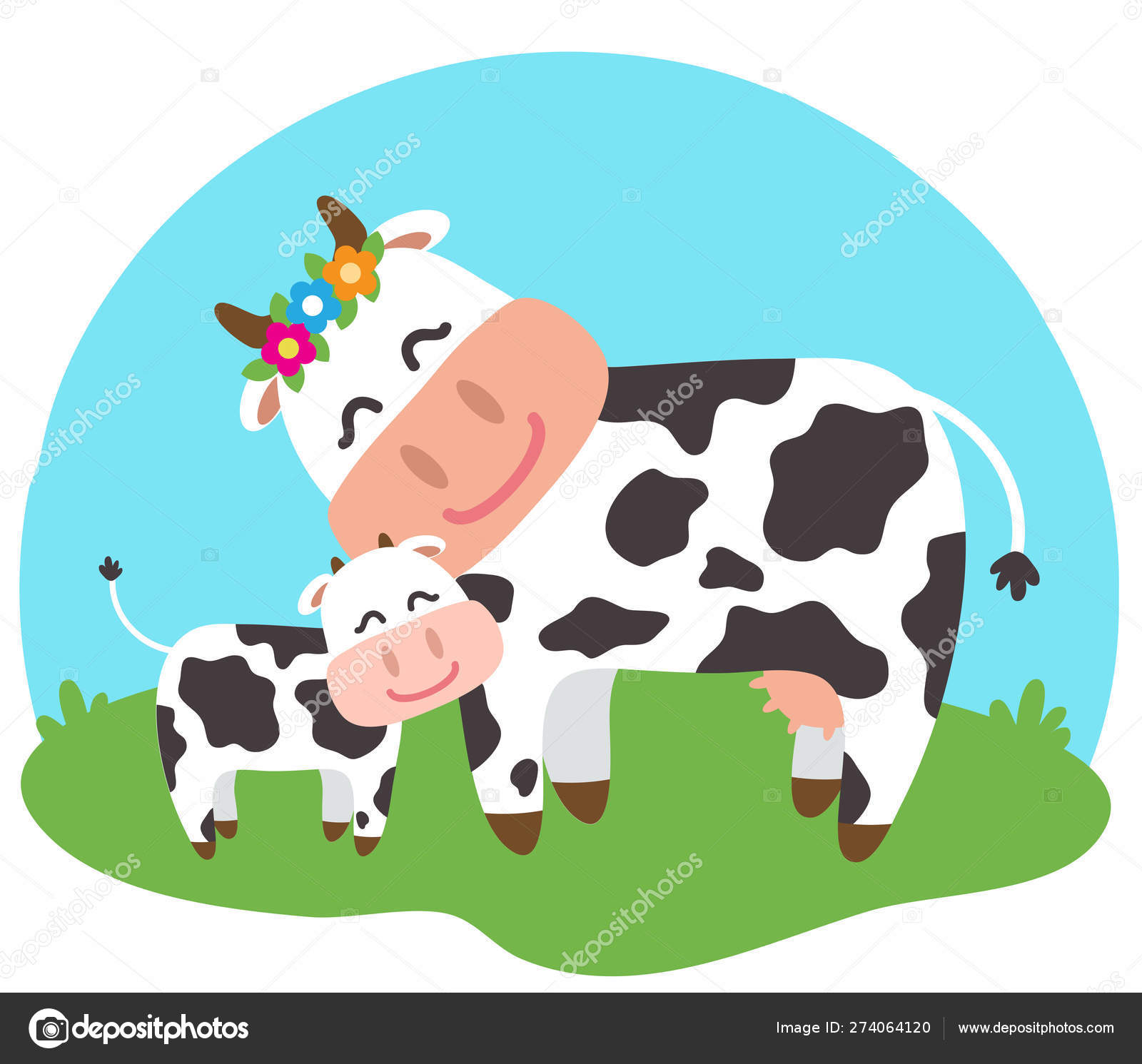 Uma Vaca Bezerro Juntos Num Fundo Azul Vetor Vetor de ©alina.ill.mail ...