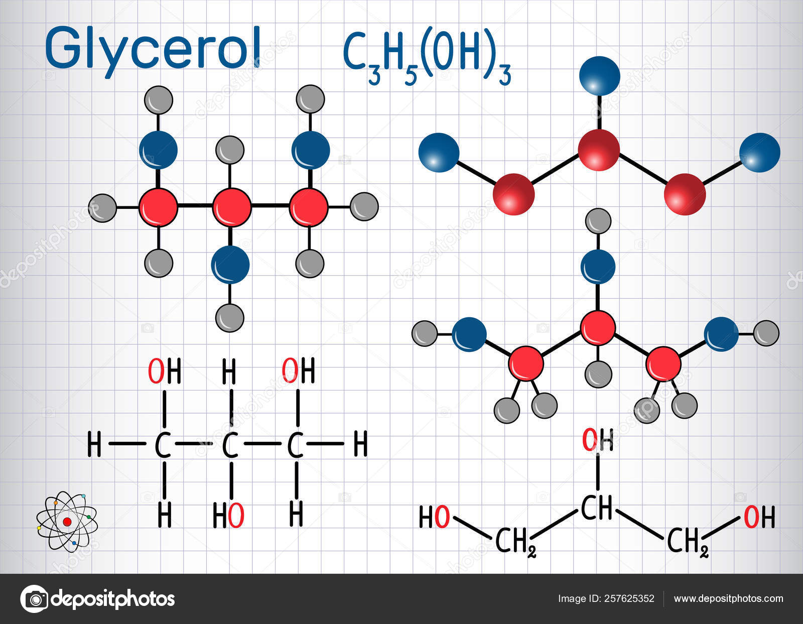 Molekul gliserol gliserin. Struktur rumus kimia dan model molekul ...