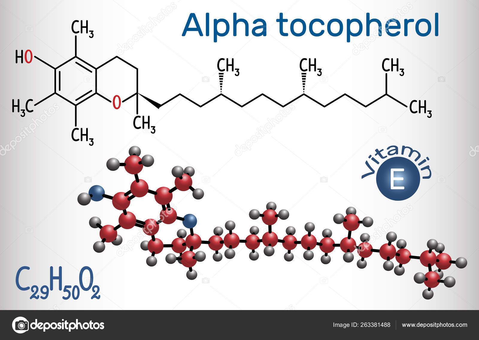 Alfa tocoferol molécula de vitamina E. Fórmula química estrutural e ...
