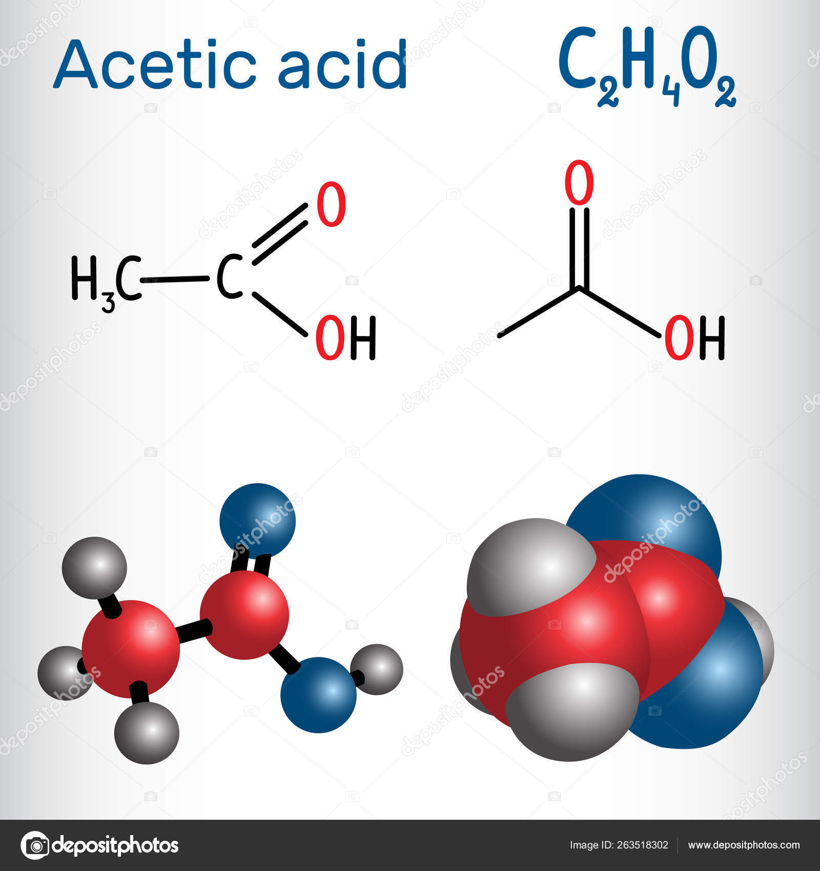 Molécula etanoica de ácido acético. Fórmula química estructural y ...