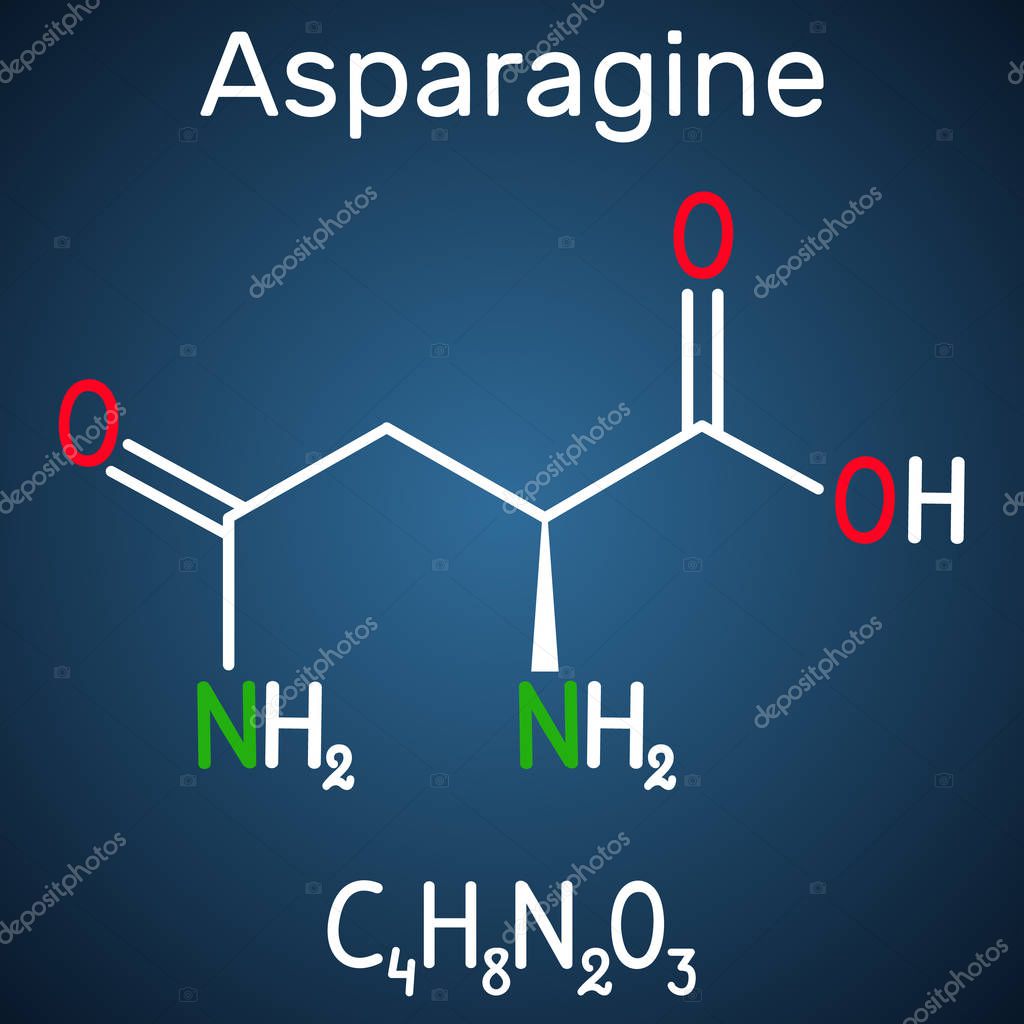 Asparagina, L-asparagina, Asn, molécula de aminoácidos. Se utiliza en ...