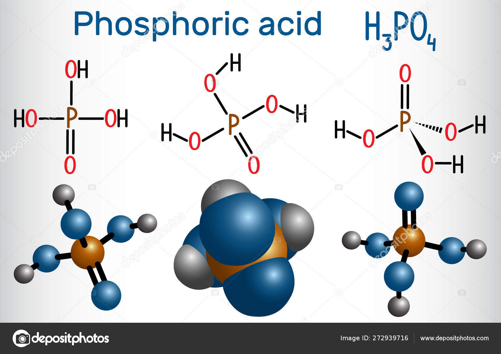 Asam fosfat ortofosfat asam, H2PO4 adalah molekul mineral dan asam lemah. Struktur rumus kimia ...