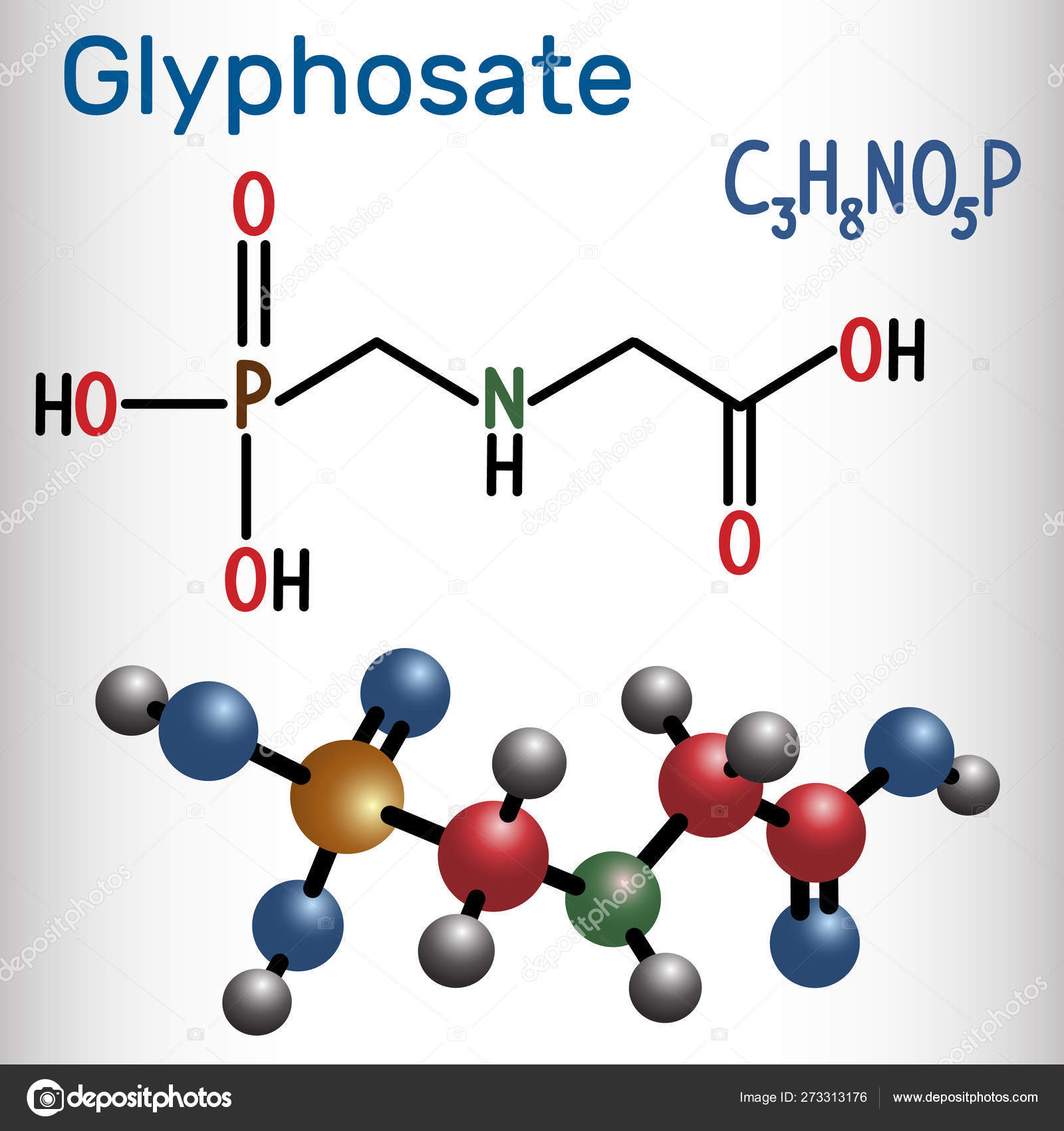 Glyphosate molecule. It is a broad-spectrum systemic herbicide ...