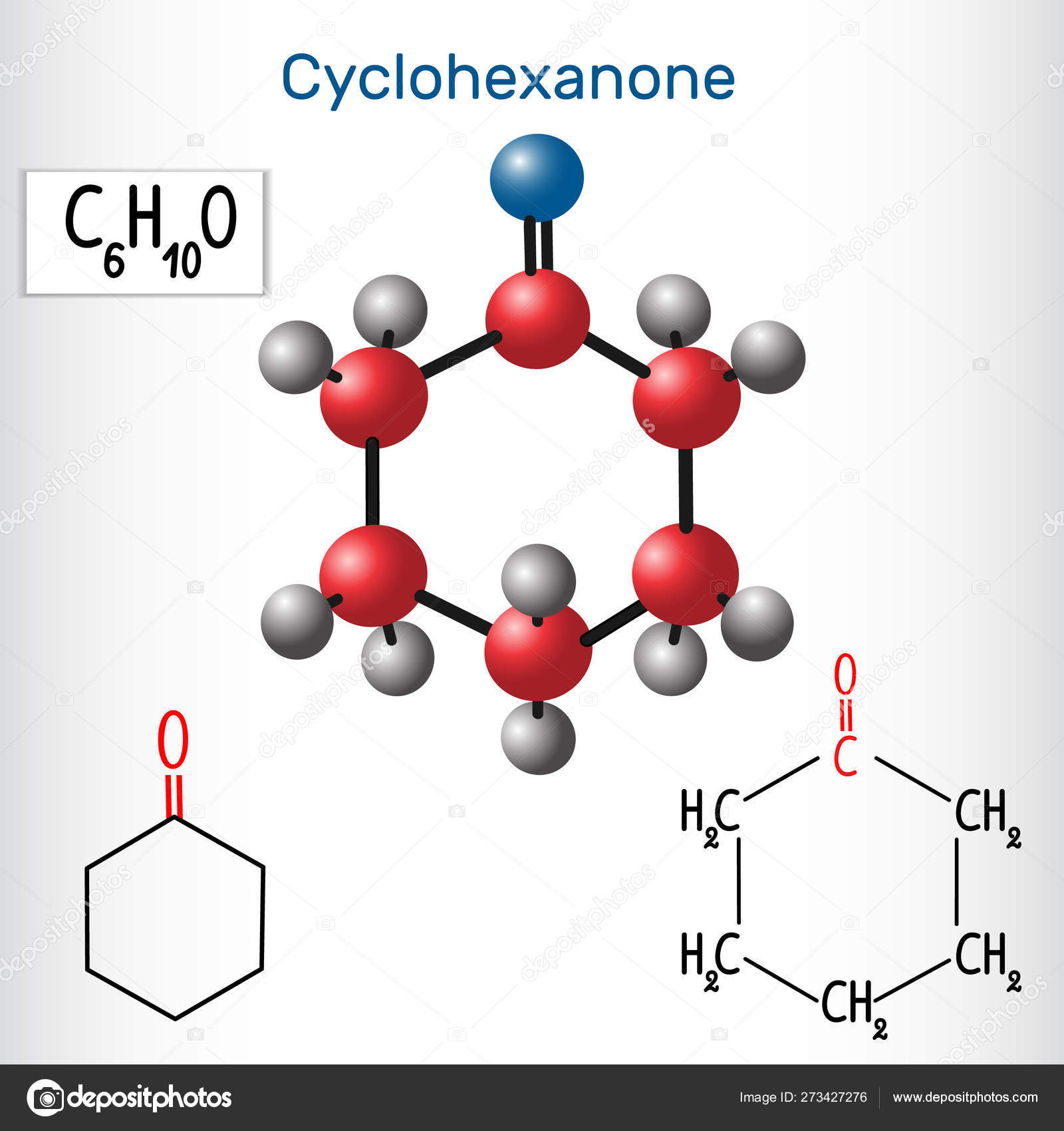 Molécula de ciclo-hexanona - fórmula química estrutural e modelo imagem ...