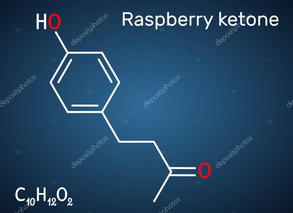 Cetona de frambuesa, frambinona, reosmina, molécula de C10H12O2. Es ...