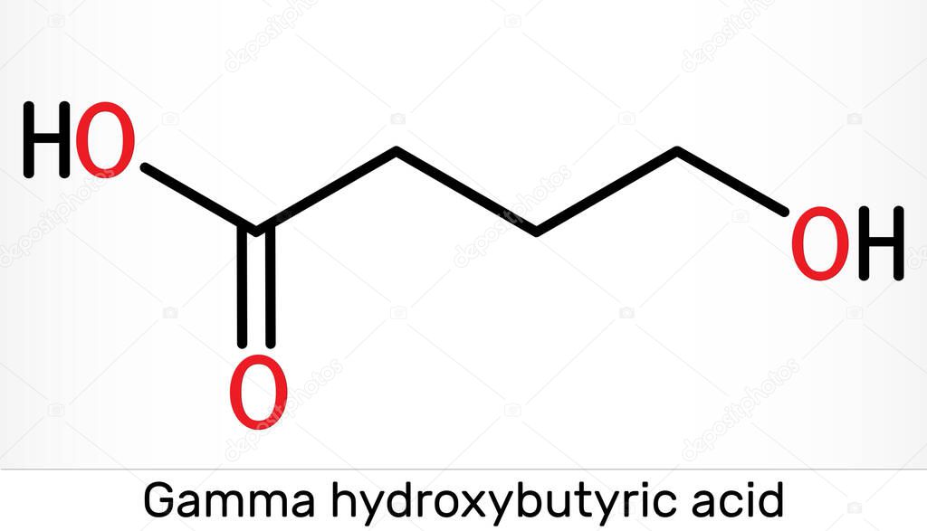 Ácido gamma-hidroxibutírico, GHB, molécula de C4H8O3. Es ...