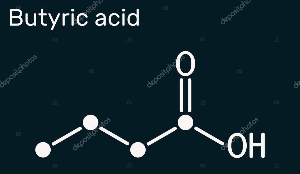 Ácido butírico, molécula de ácido butanoico. Los butirato o butanoatos ...