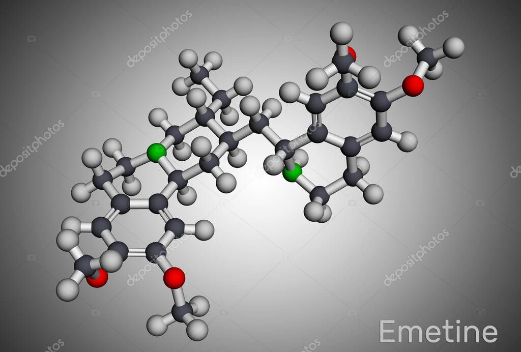 Molécula de Emetine. Es un agente antiprotozoario y emético. Modelo ...