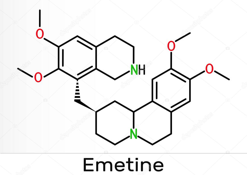 Molécula de Emetine. Es un agente antiprotozoario y emético. Fórmula ...
