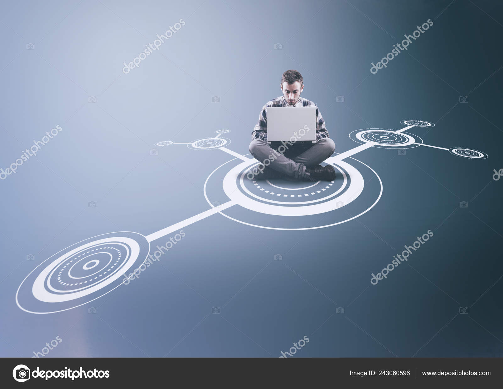 Man Working Laptop Middle Network — Stock Photo © ALLVISIONN #243060596