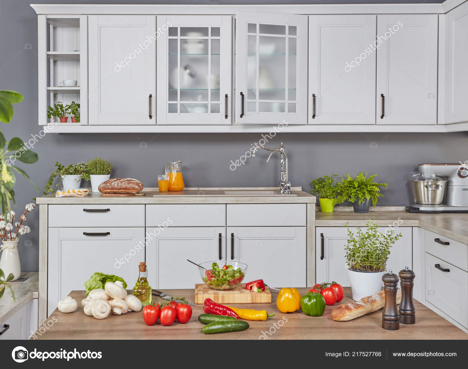Front View Cooking Counter Top Modern Kitchen ⬇ Stock Photo, Image by ...