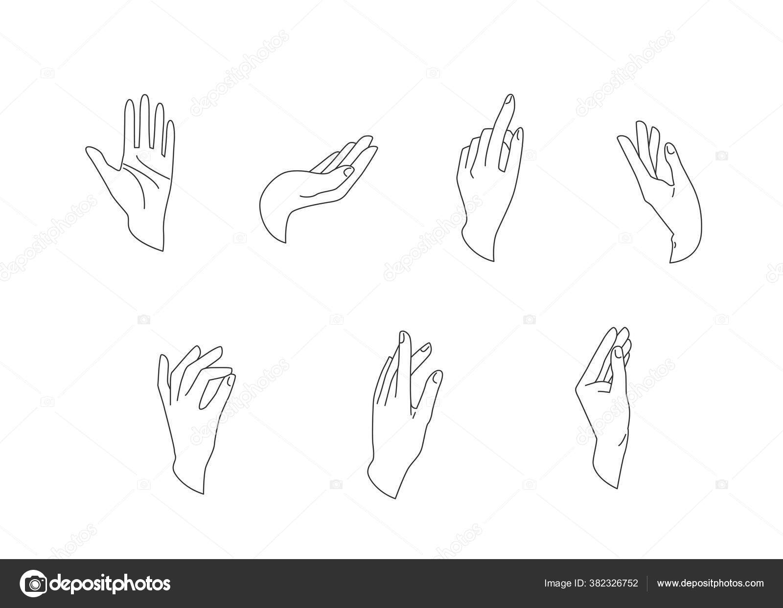 Hands Vector Set Simple Flat Line Style Isolated White Background Stock ...
