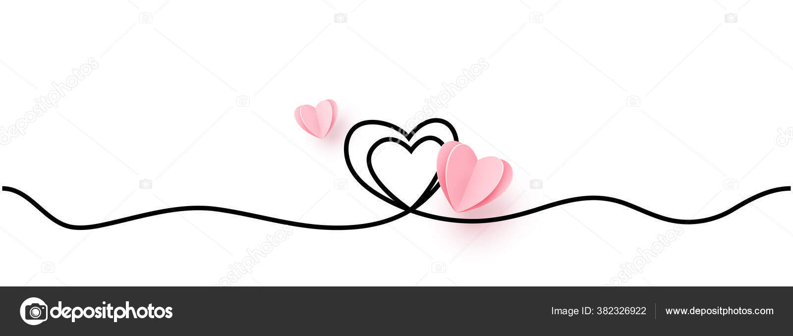 Continuous Line Heart Shape Border Realistic Paper Heart White ...