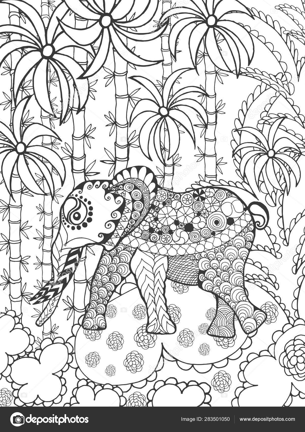Zentangle stylized elephant in bamboo forest Stock Vector Image by ...