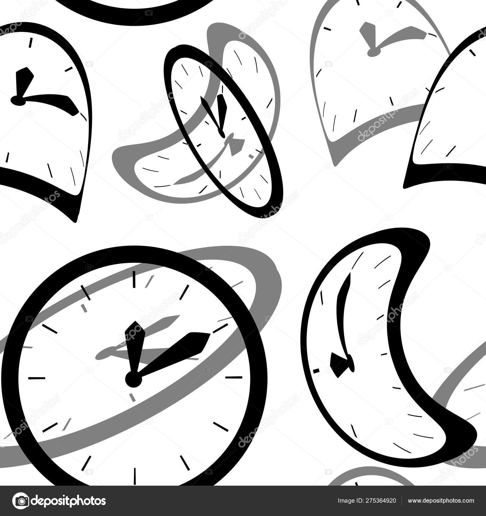 Silueta negra. Patrón sin costuras. Caras de reloj con punteros. Reloj ...