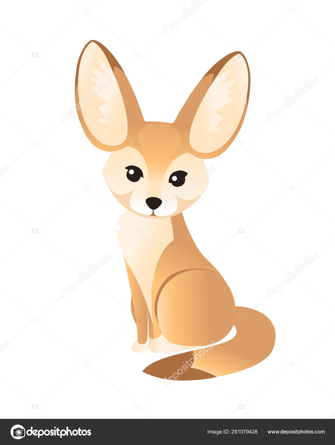 Cute fennec fox sit on floor flat vector illustration cartoon animal ...