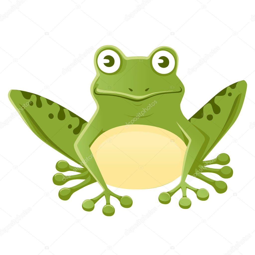 Linda rana verde sonriente sentado en la tierra dibujo animado animal ...