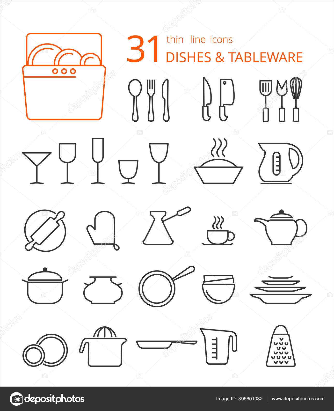 Outline Icon Collection Cooking Kitchen Tools Utensils Thin Line Icon ...