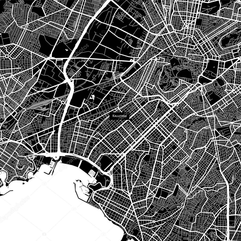 Mapa de Kallithea, Grecia. Versión de fondo oscuro para proyectos de ...