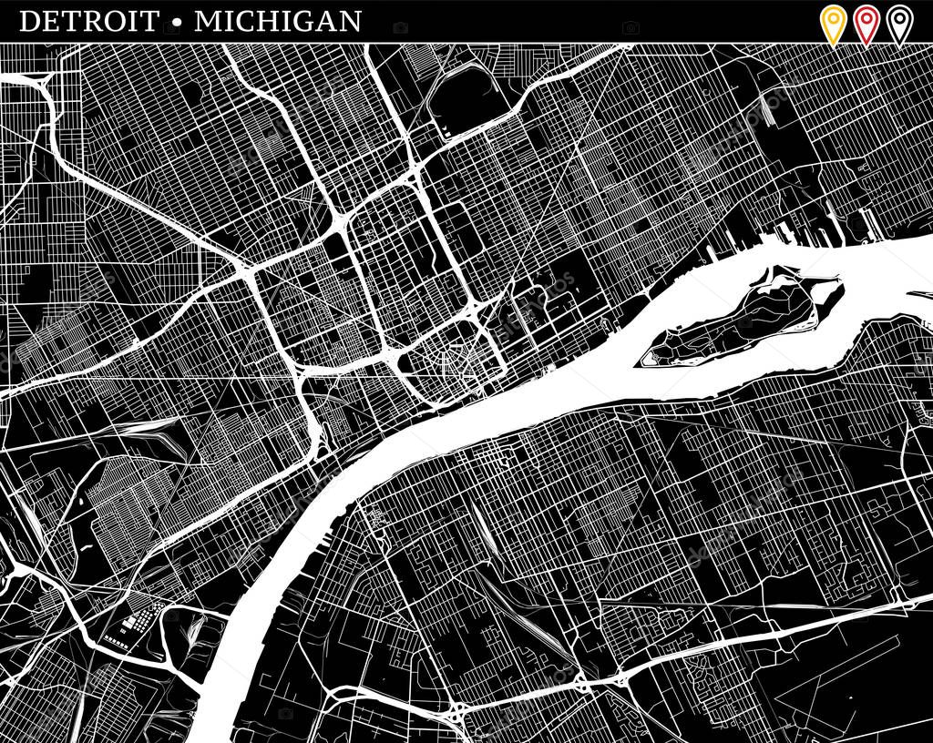 Mapa Simple Detroit Michigan Usa Versión Blanco Negro Para Fondos ...