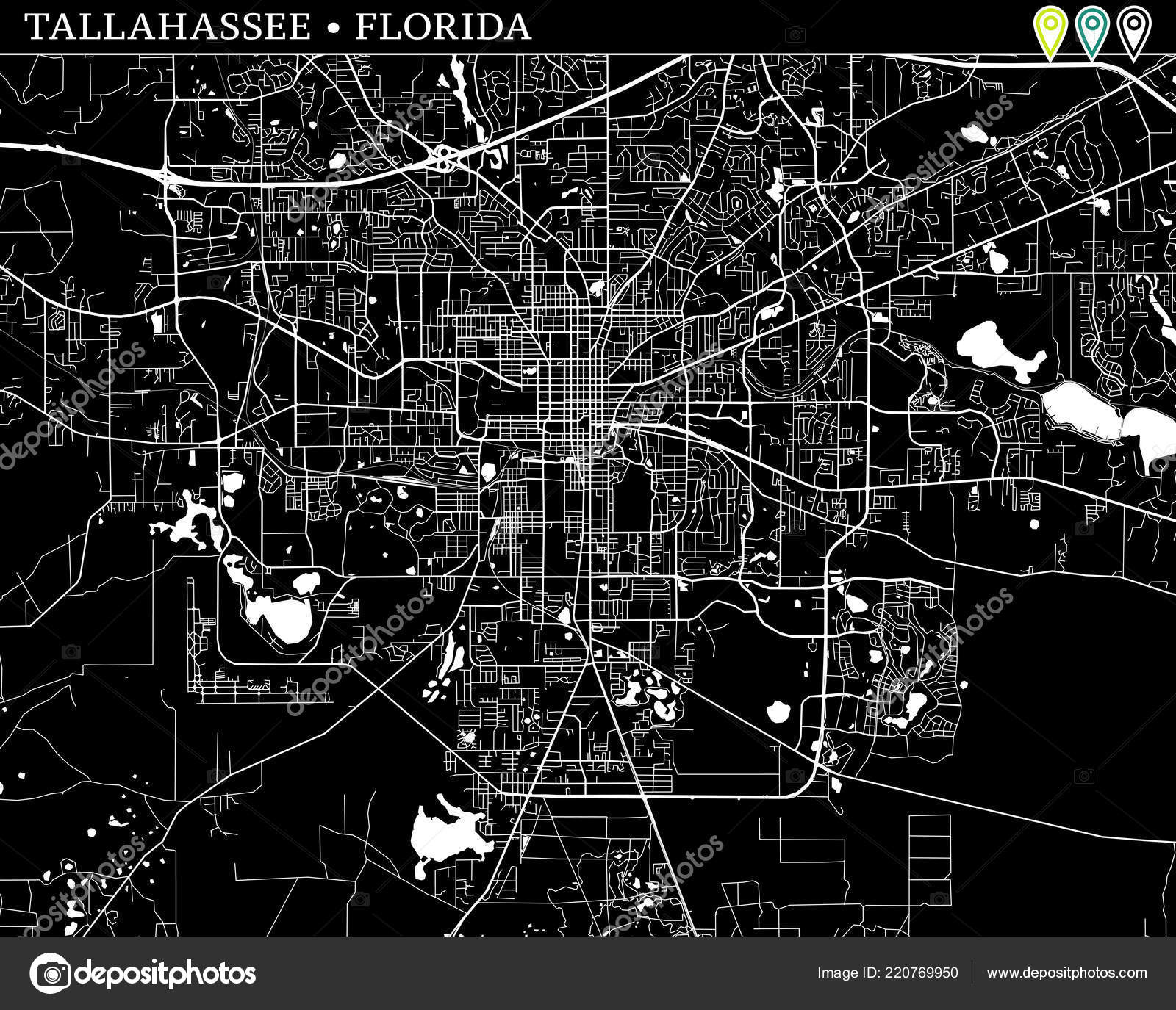 Simple Map Tallahassee Florida Usa Black White Version Backgrounds Map ...