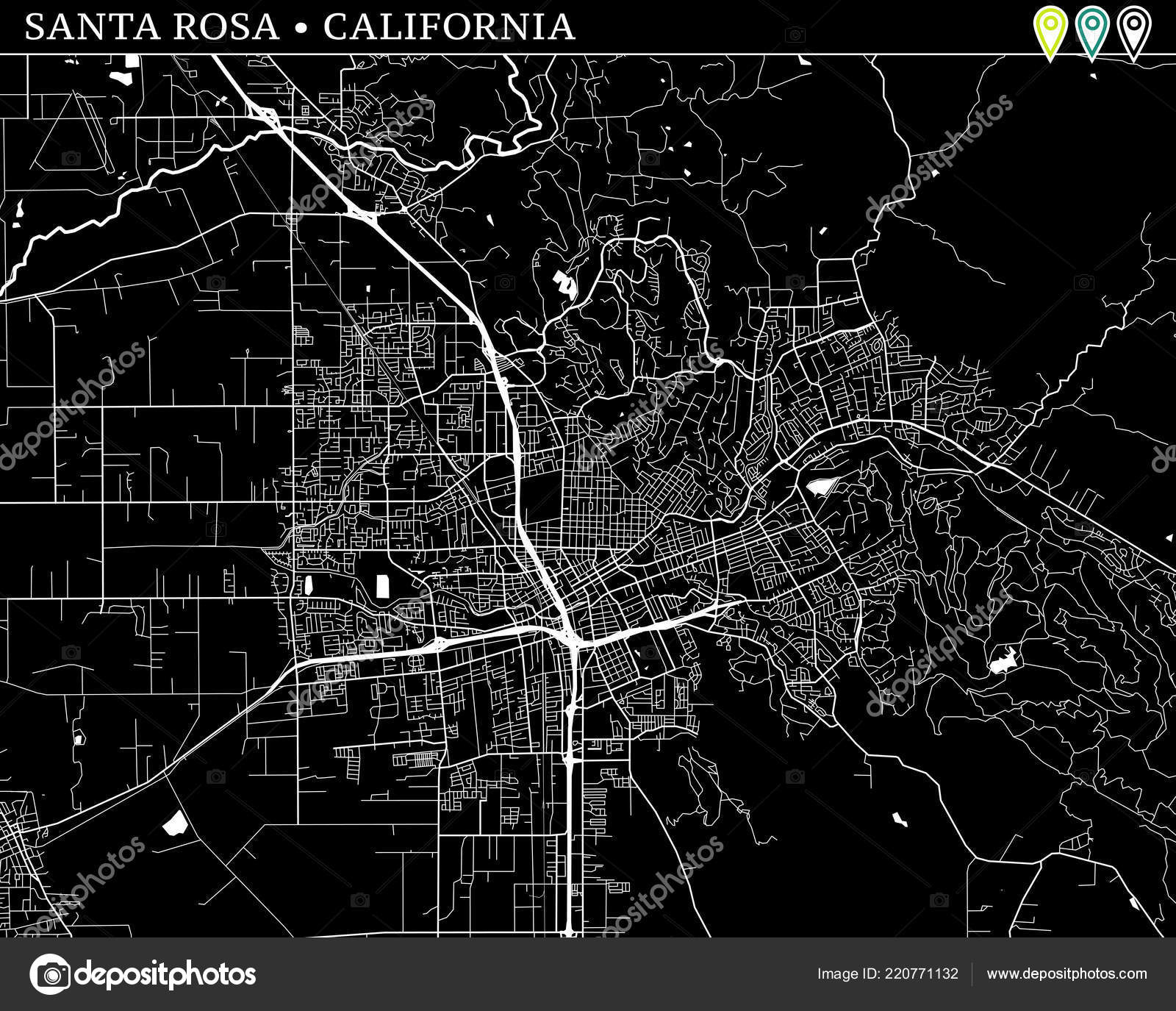 Simple Map Santa Rosa California Usa Black White Version Backgrounds ...