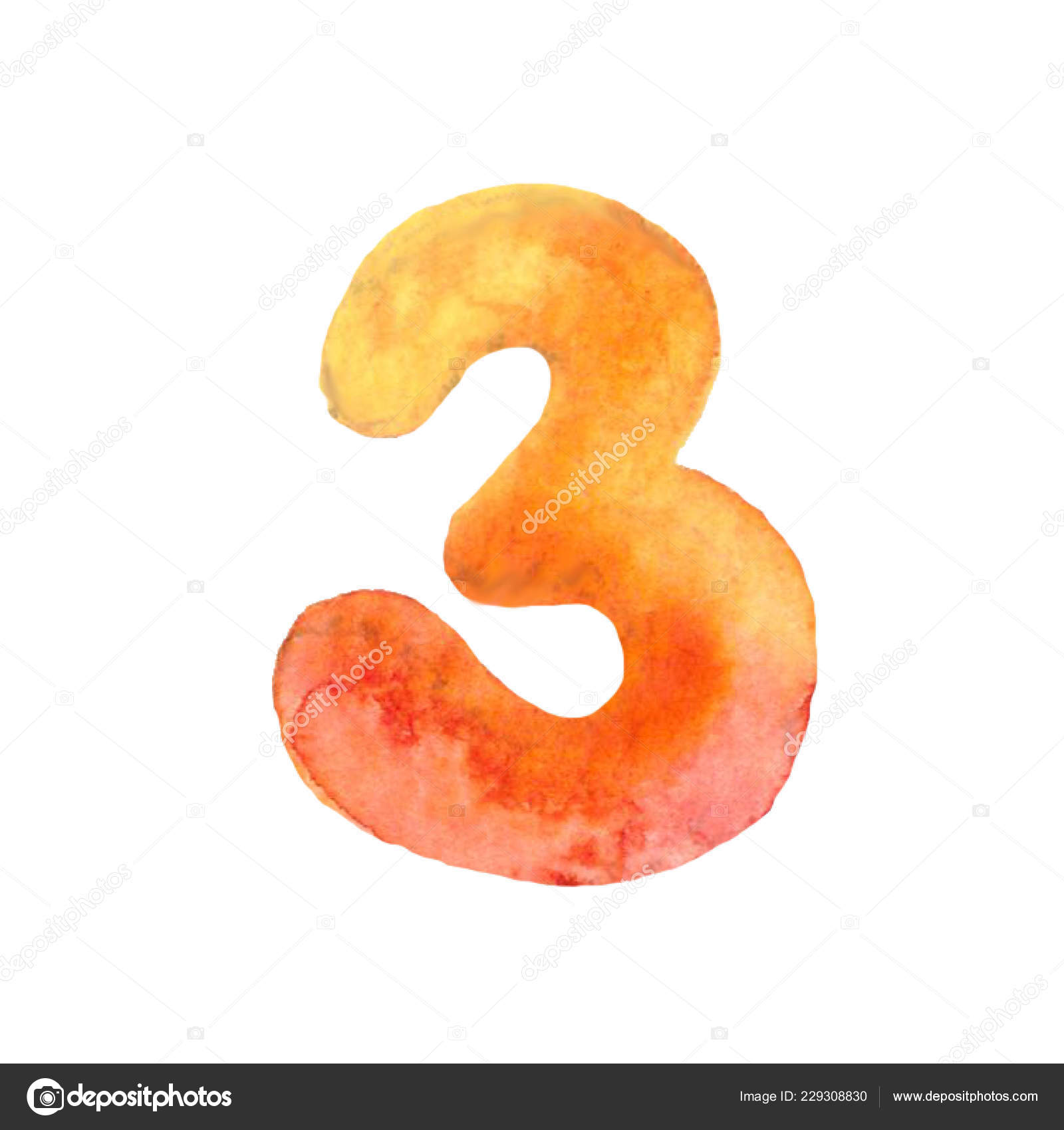 Watercolor hand painted number 3. Stock Illustration by ©SunnyRed ...