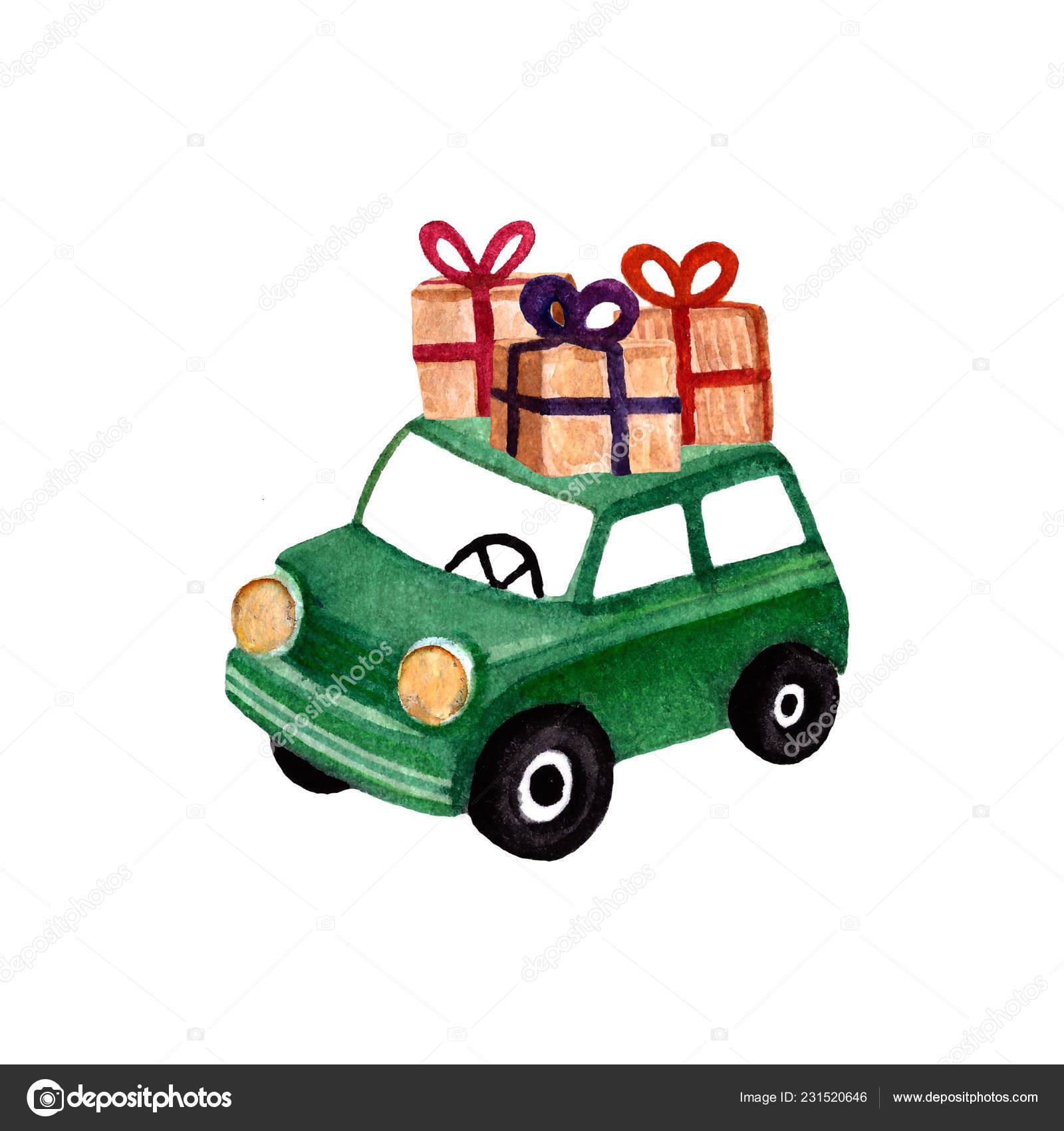 Merry christmas illustration with car for postcard,poster,greeting card ...