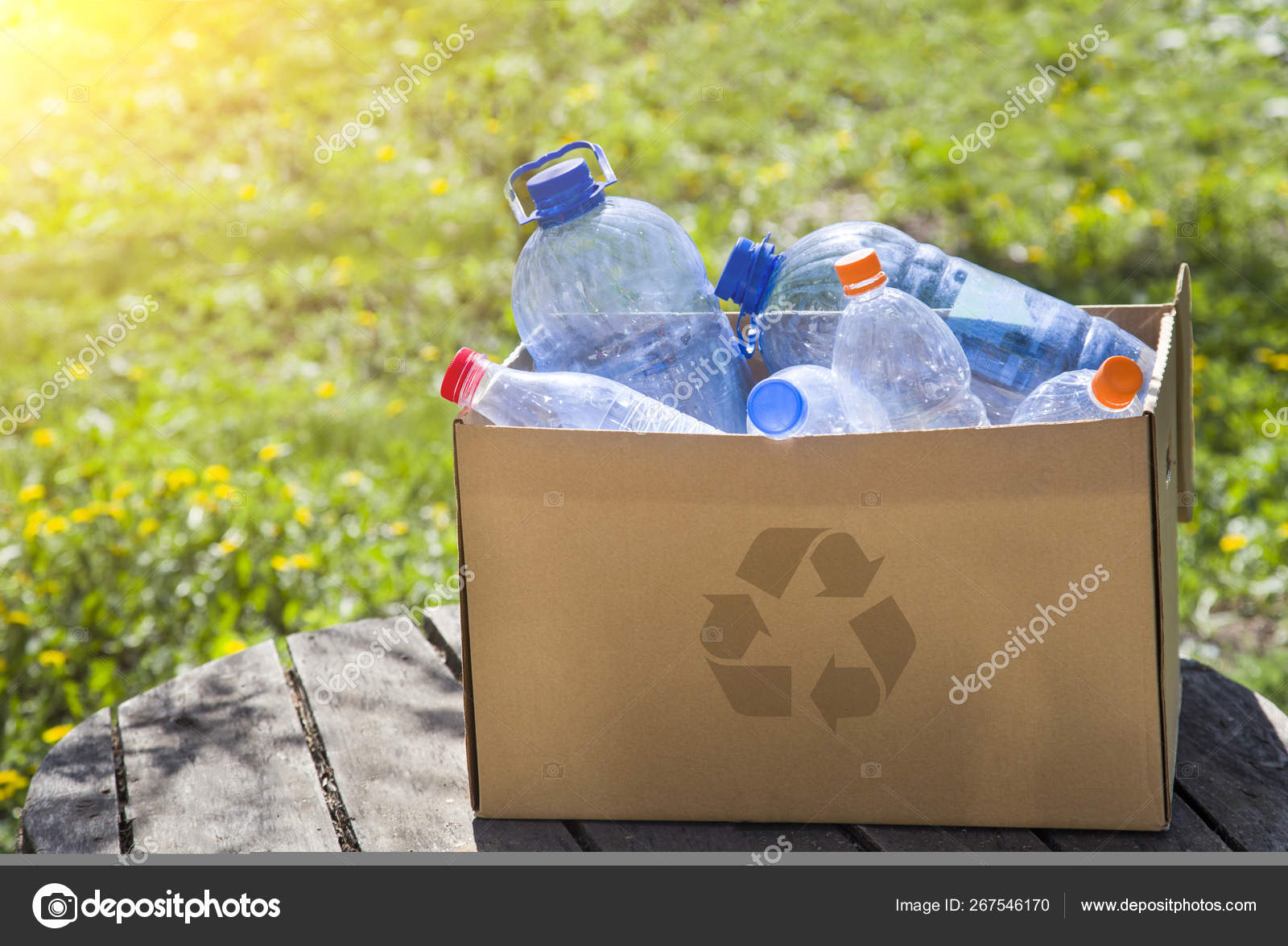 Box with plastic bottles. Recycling of garbage, microplastic and ...