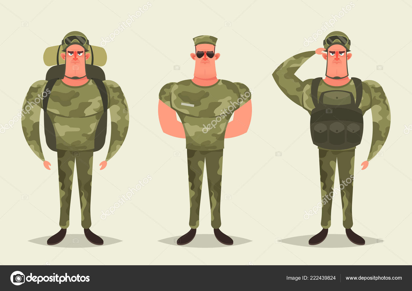 Cartoon Character Army Soldier Vector Set Stock Vector Image by ...