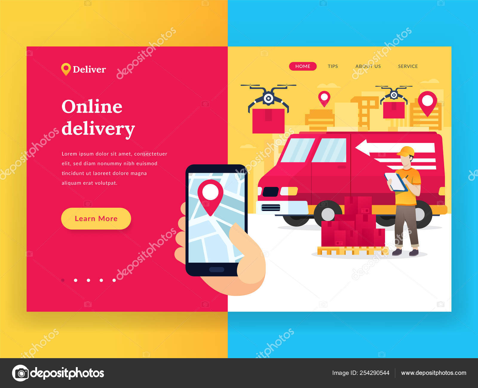 Online Delivery Service Landing Page Modern Flat Design Concept ...