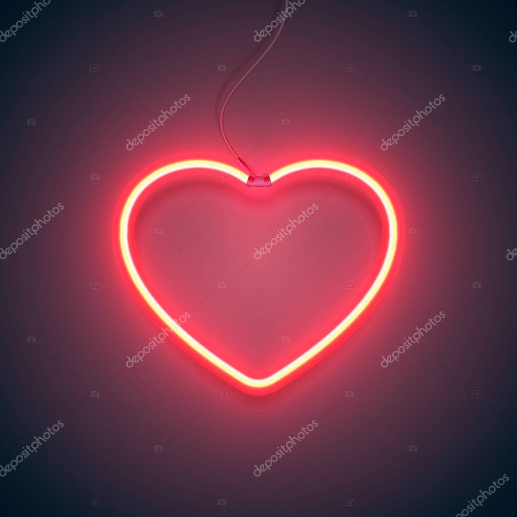 Corazón brillante. Signo de neón. Signo de corazón de neón retro sobre ...
